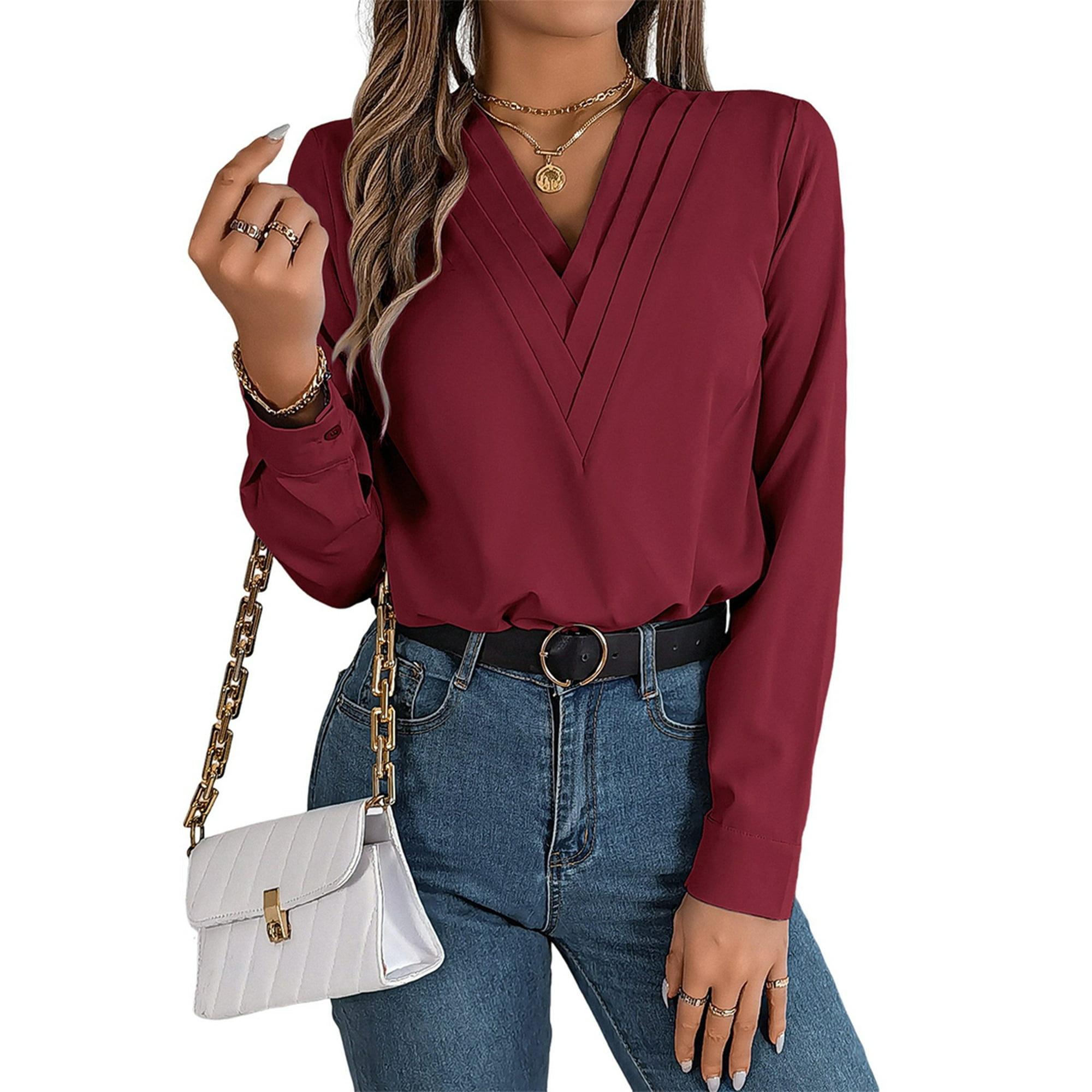 Click here for Unbranded Womens V-Neck Pleated Blouse Long Sleeve... prices