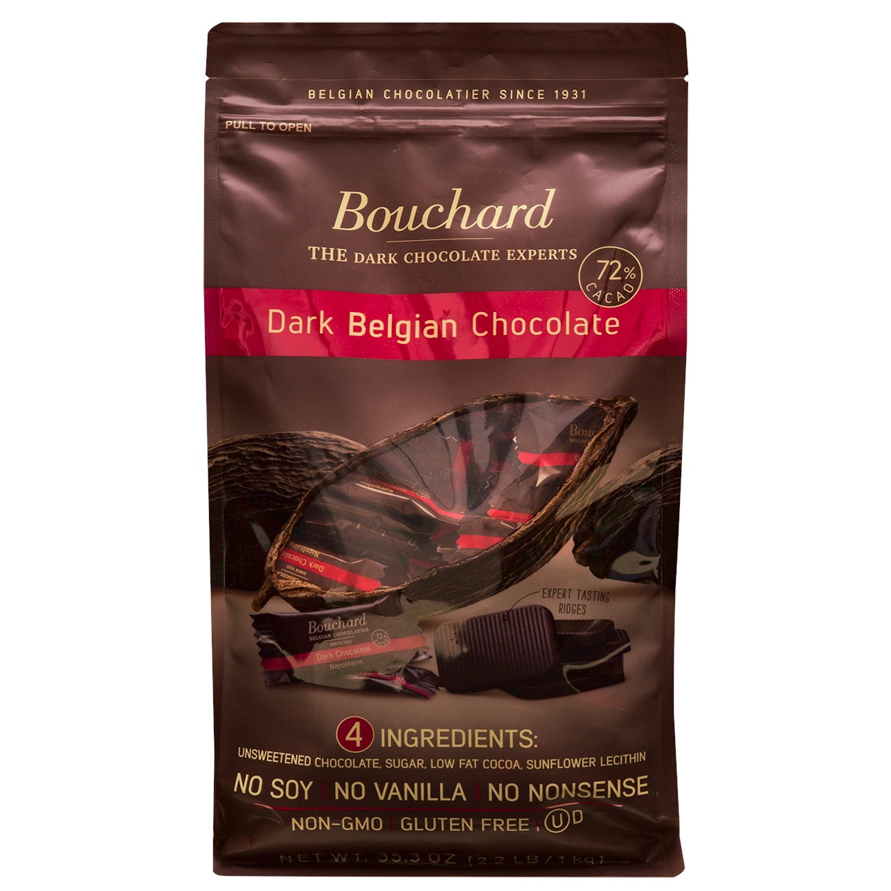 Bouchard Belgian Dark Chocolate 72% Cacao, Individually Wrapped ...