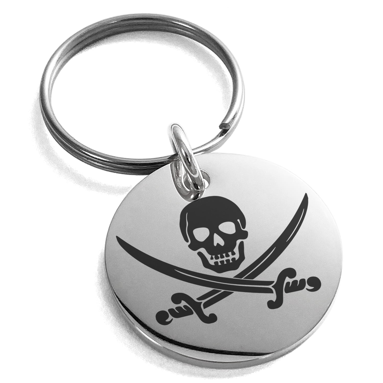 Stainless Steel Pirate Skull & Swords Engraved Small Medallion Circle ...