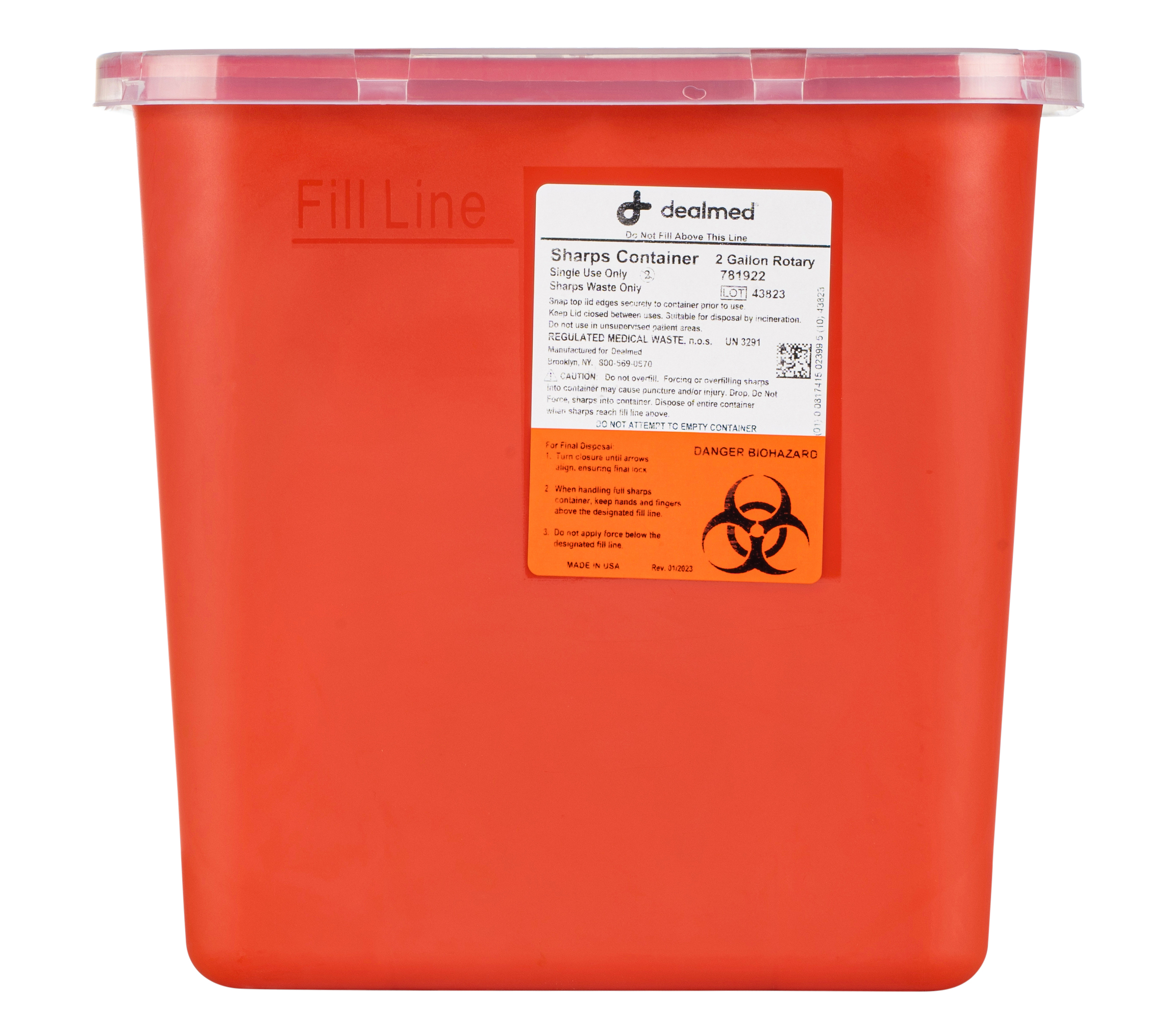 Dealmed Sharps Container, 2 Gallon Rotor Opening, Made in The USA, Red ...