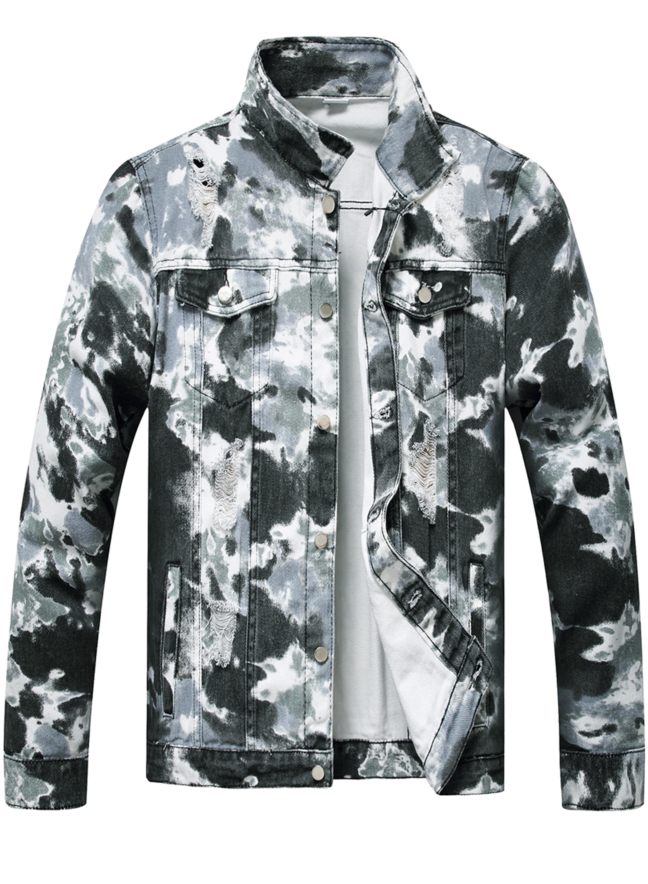 LZLER Men Ripped Jean Jacket Fashion Black Denim Jackets - Walmart.com