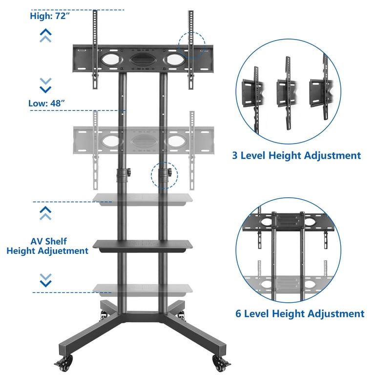 Modern Rolling TV Stand Mobile TV Cart For 32 To 75 Inch, 46% OFF