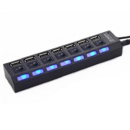 NEW 7 Ports USB 2.0 Adapter High Speed Multi-interface Hub Power On/off ...