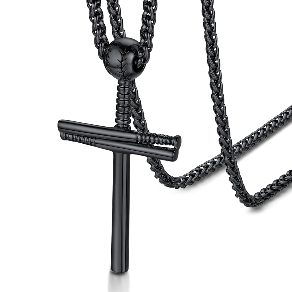 Men's Necklace Baseball Bat Cross Necklace - Stainless Steel Baseball ...