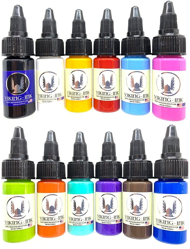 VIKING INK - Tattoo Ink - Kit Brillant Colors 0.5oz (15ml) - 12 Units ...