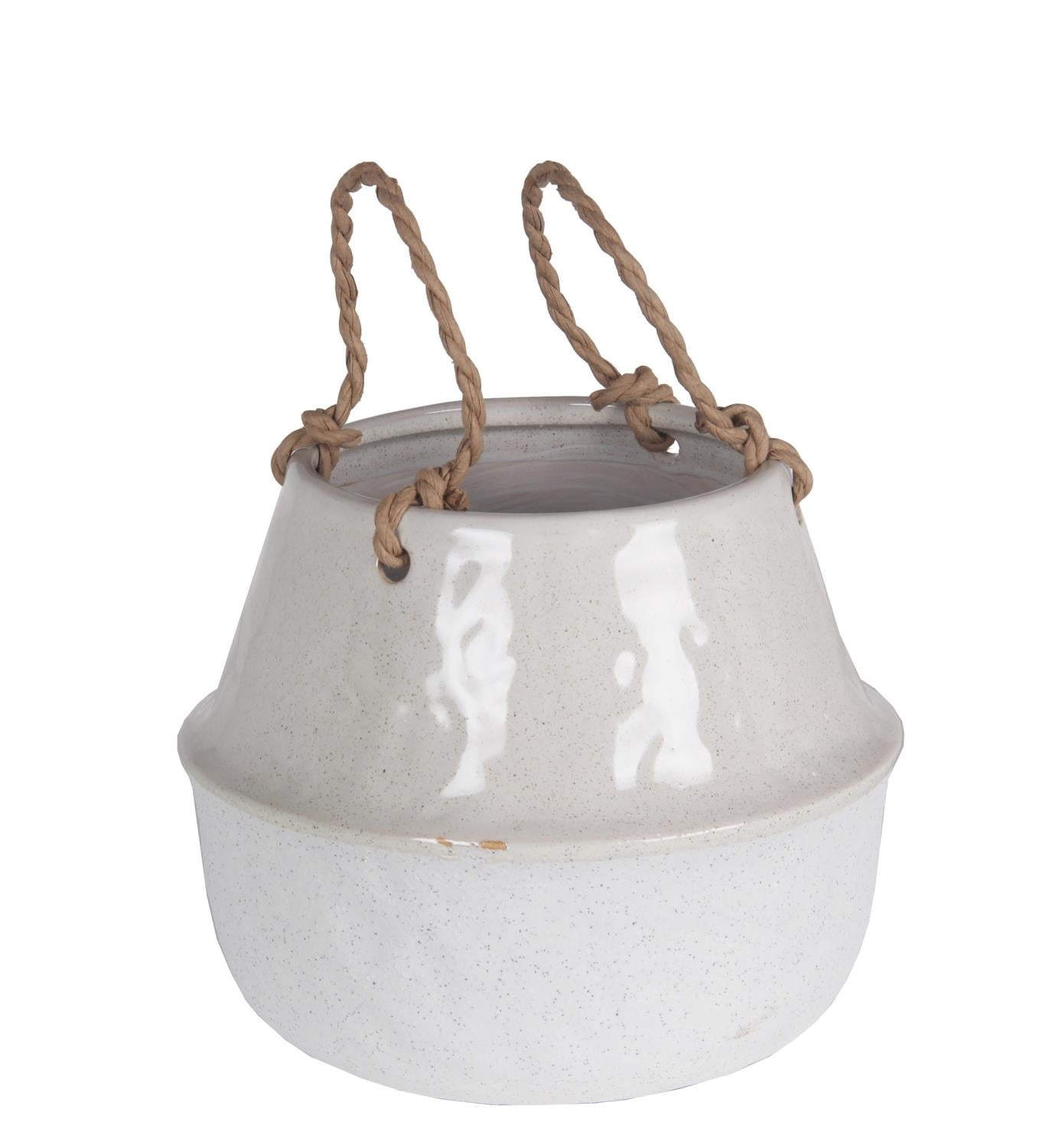 Privilege Large White Ceramic Vase With Rope Handles 20370 - Walmart.com