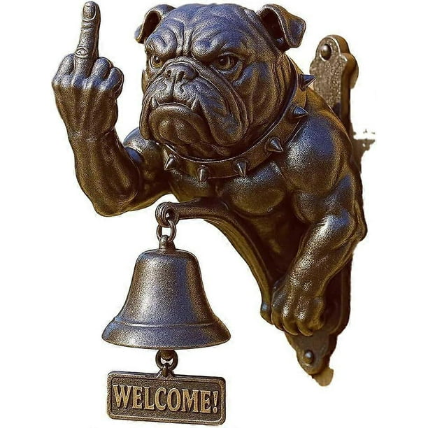 Funny bulldog welcome doorbell, bulldog wind chime with the middle ...
