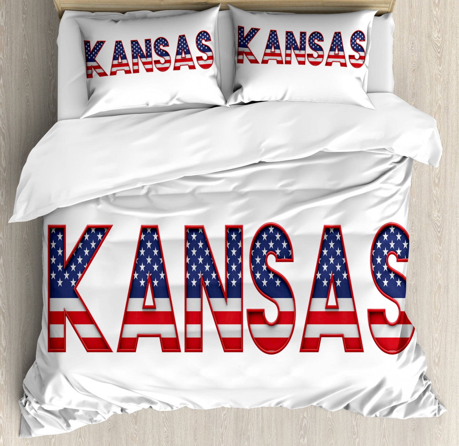 Kansas Duvet Cover Set King Size, Kansas in Striped Lettering States of ...