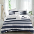 4 Piece Duvet Cover Set Queen, Black White Blue Grey Horizontal Stripes ...