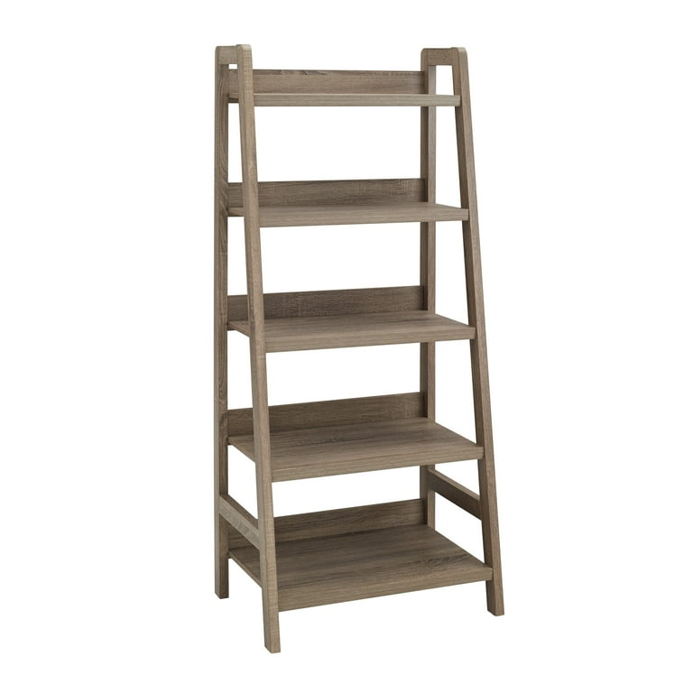 Linon Myrtis Mid Century 5 Shelf Ladder Bookcase Gray