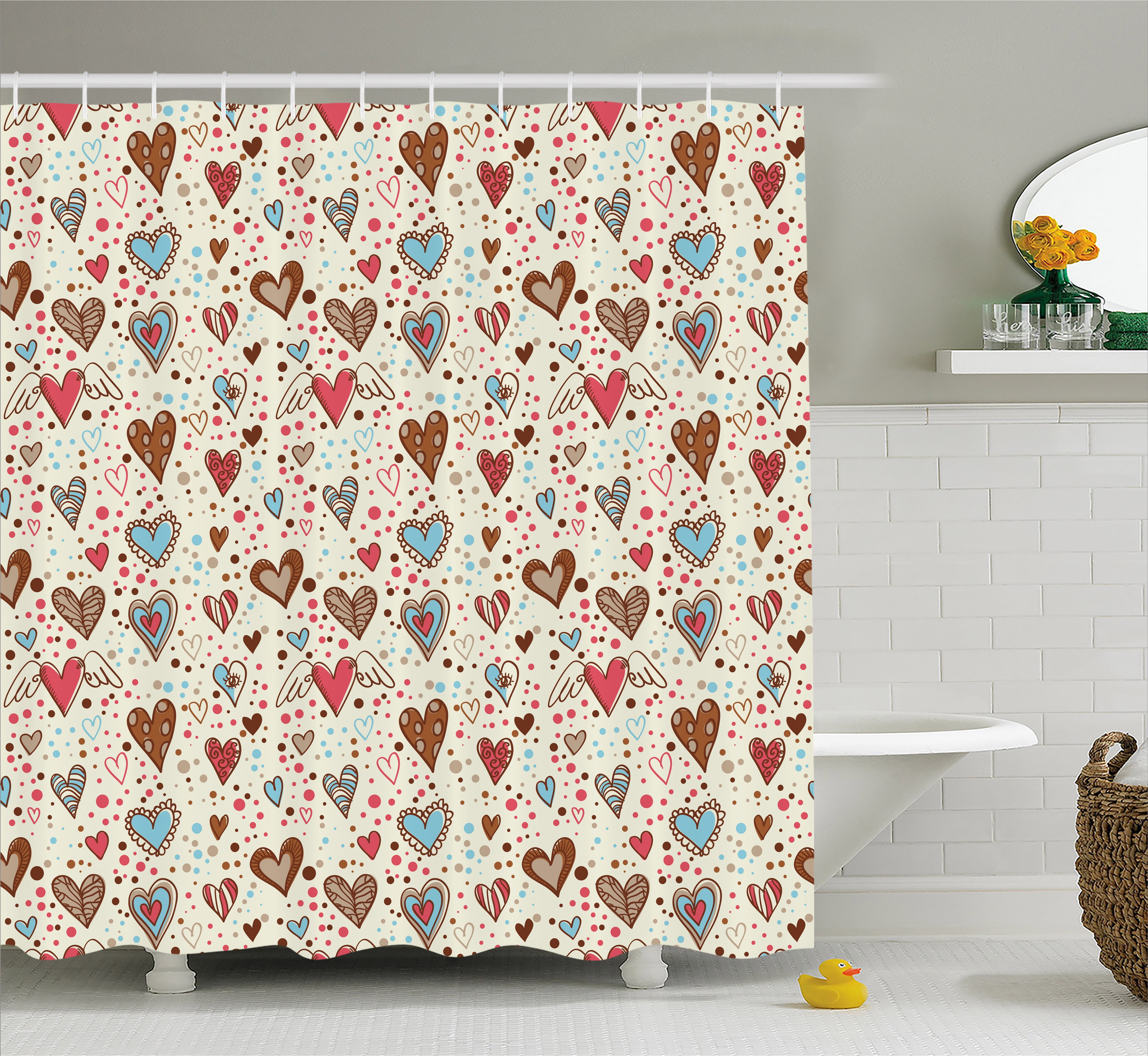 Valentines Shower Curtain Hand Drawn Dotted Background With Valentines