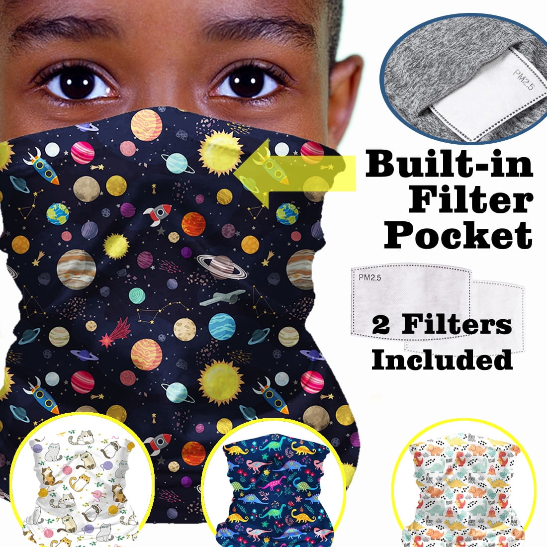 Cooling Washable Kid Mask with Pocket, Reusable Child Face Cover Gaiter ...