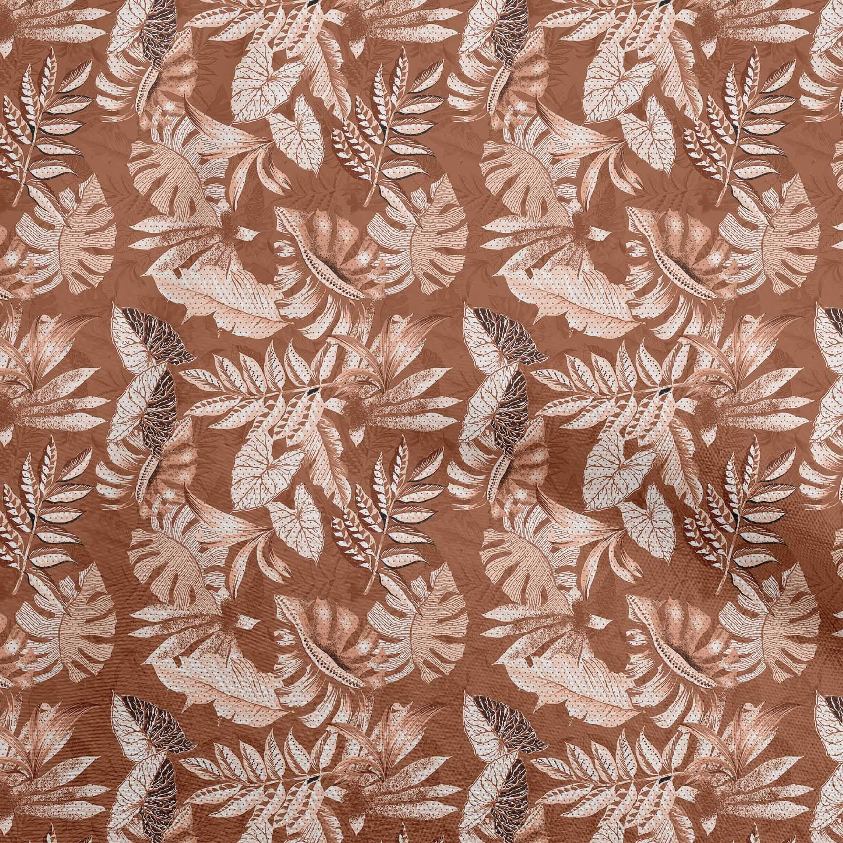oneOone Cotton Silk Rust Brown Fabric Tropical Leaf Dress Material ...
