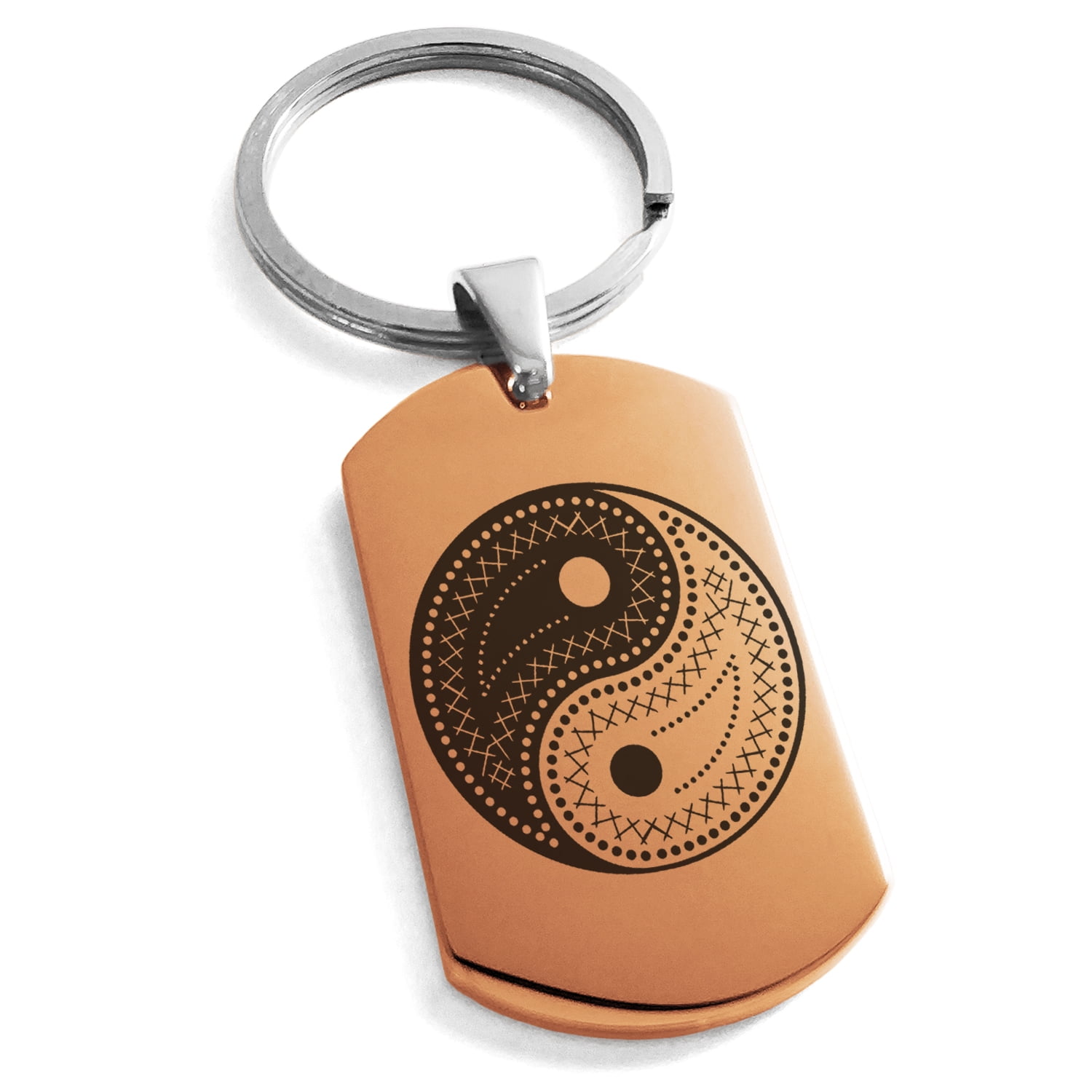 Stainless Steel Paisley Yin Yang Engraved Dog Tag Keychain Keyring ...