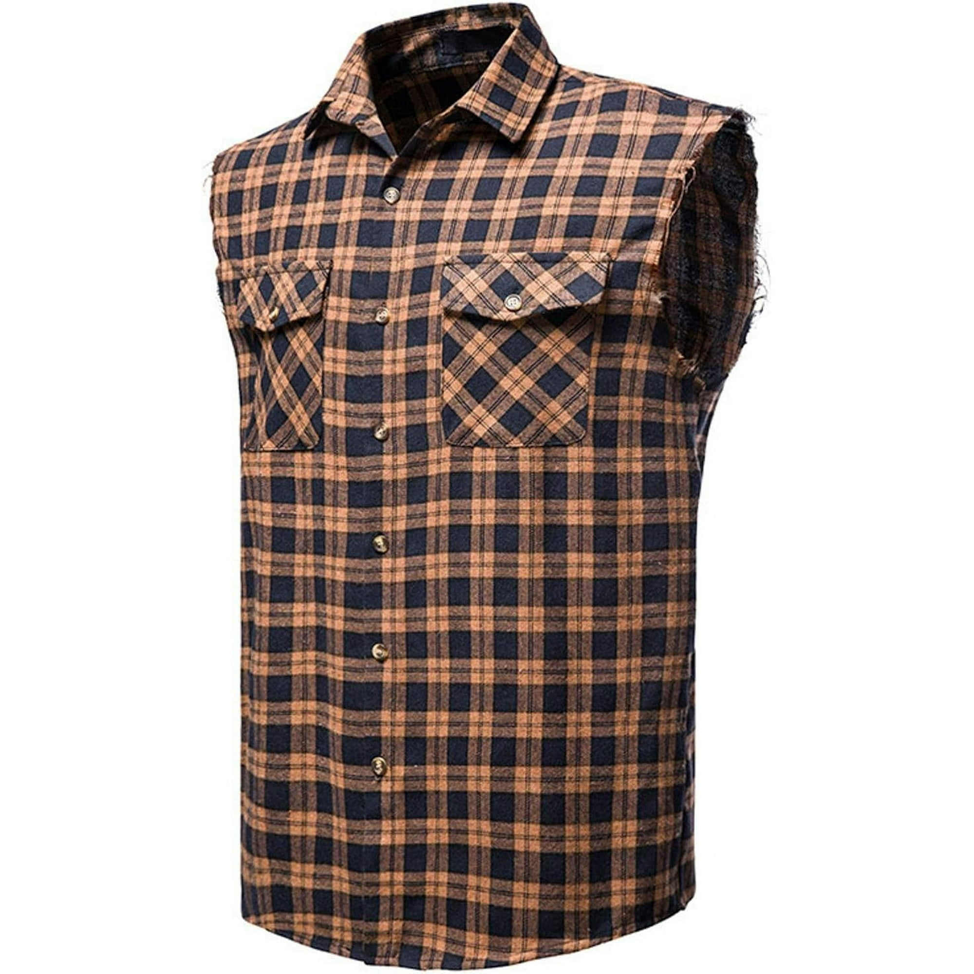 Click here for Xinqihang Mens Plaid Button Down Shirt Sleeveless... prices