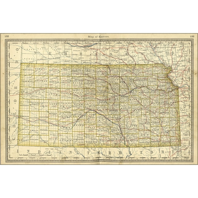 24"x36" Gallery Poster, map of kansas 1881 - Walmart.com