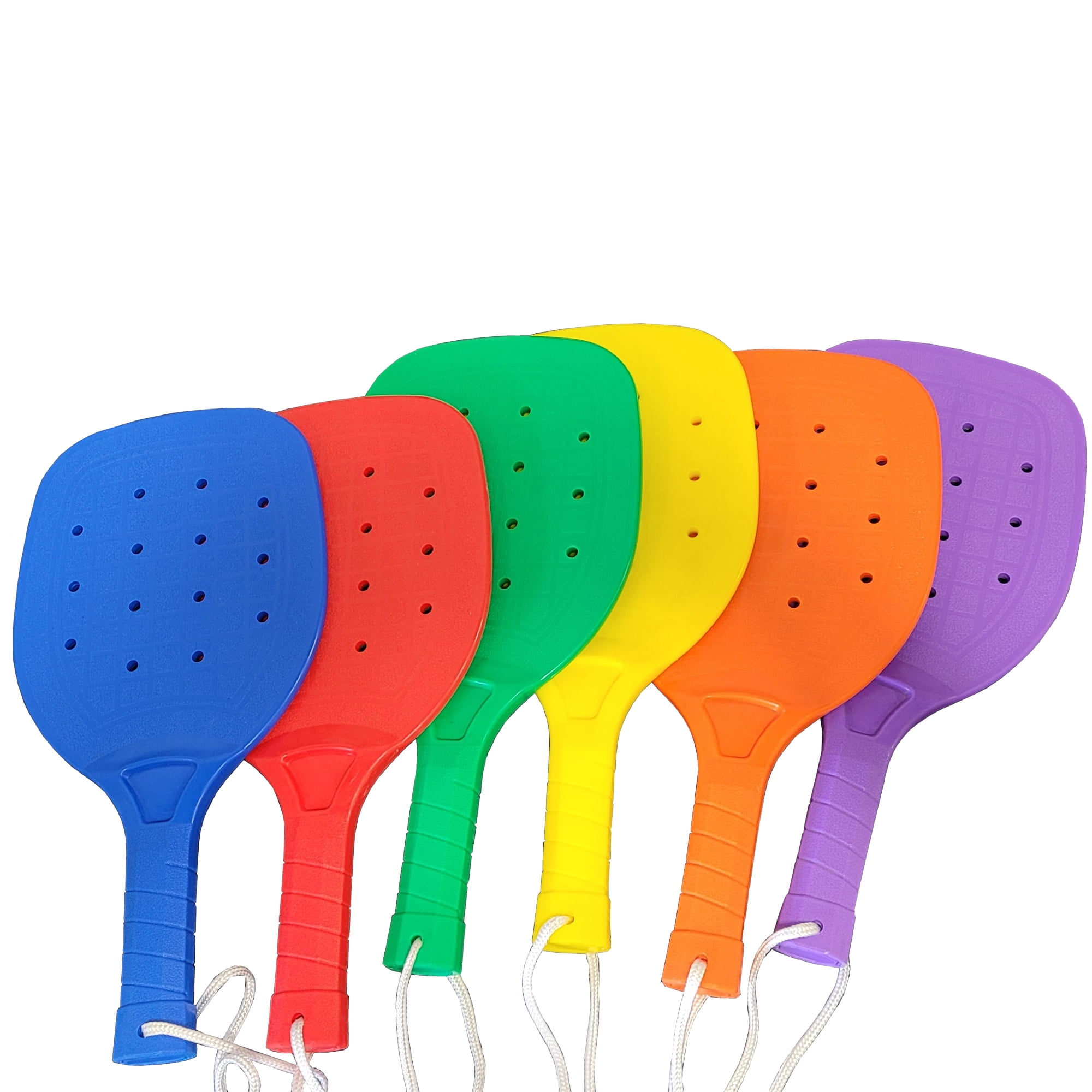 PRISP Set of Pickleball Racquets - 6 Coloured Sturdy Plastic Paddles ...