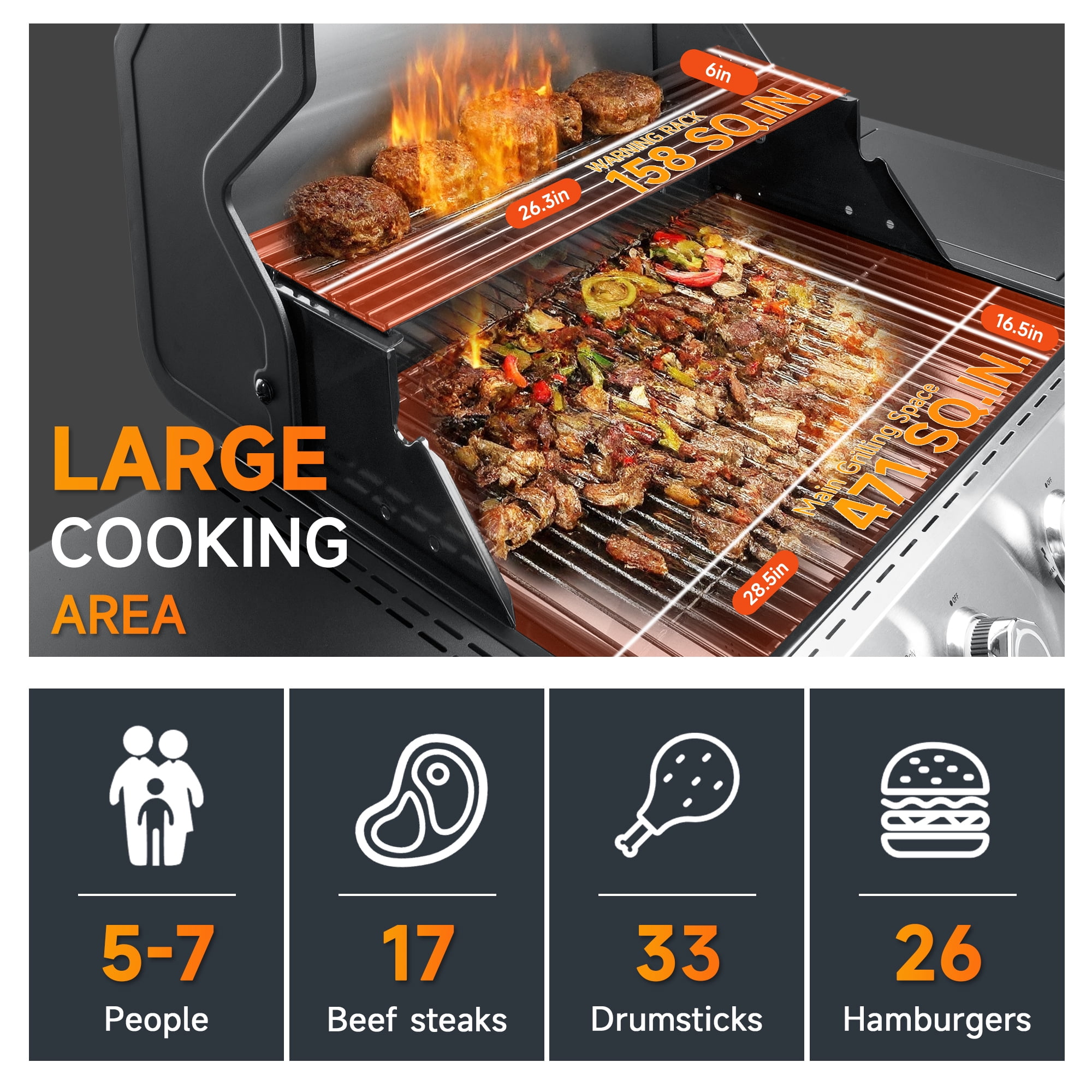 Porcelain Enameled Cast Iron Grates SKOK 4-Burner Propane Gas Grill ...