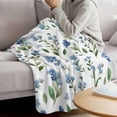 Blue Flowers Fleece Throw Blanket Green Leaf Spring Plant Country ...