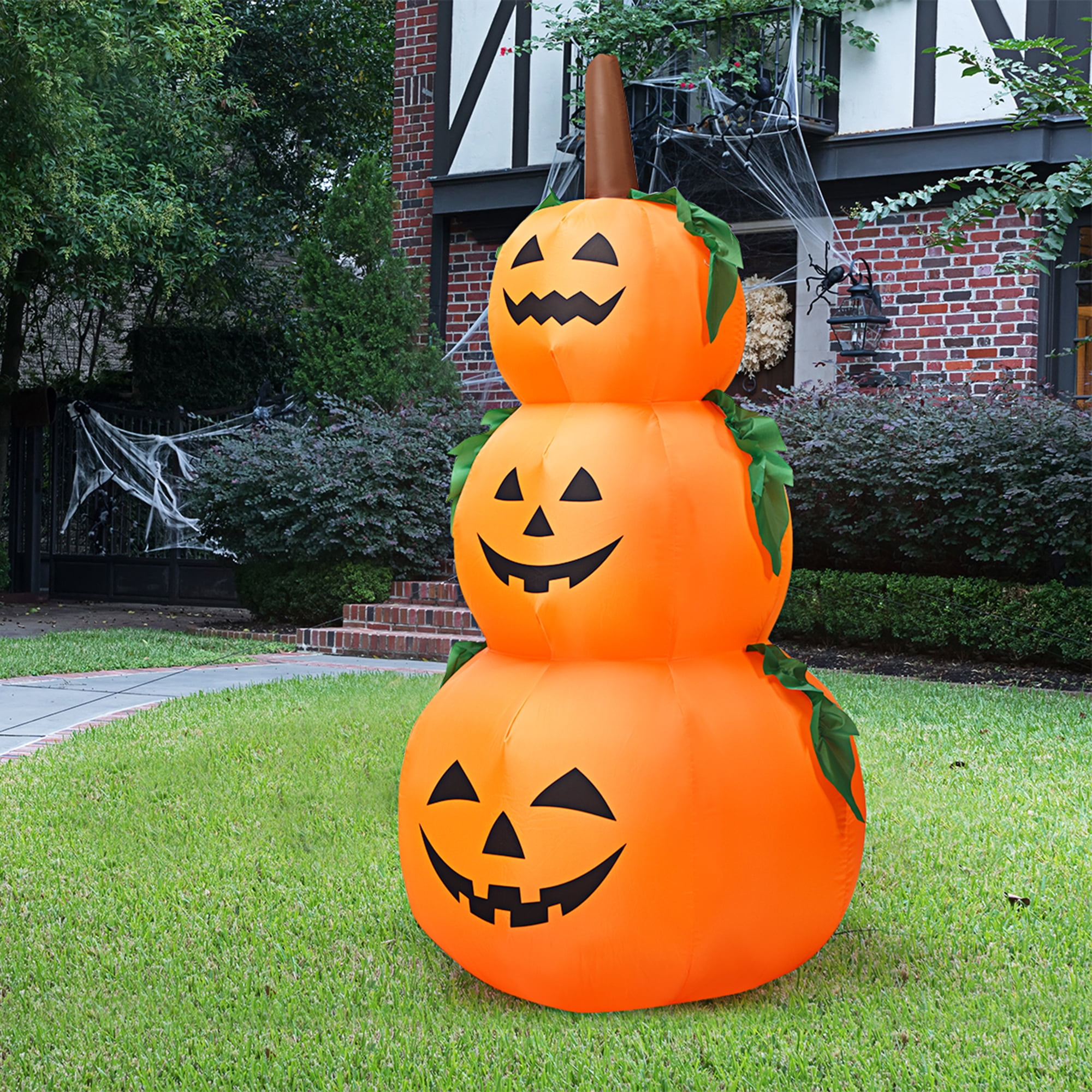 Costway 6ft Inflatable Halloween 3-Pumpkin Stack Decoration w/ Internal ...