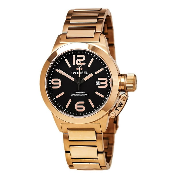 TW Steel TW311 Men's Canteen Black Dial Rose Gold Plated Steel Bracelet ...