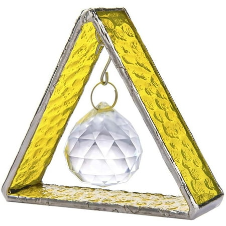 Standing Stained Glass Pyramid with 30mm Crystal Ball Prism Yellow ...