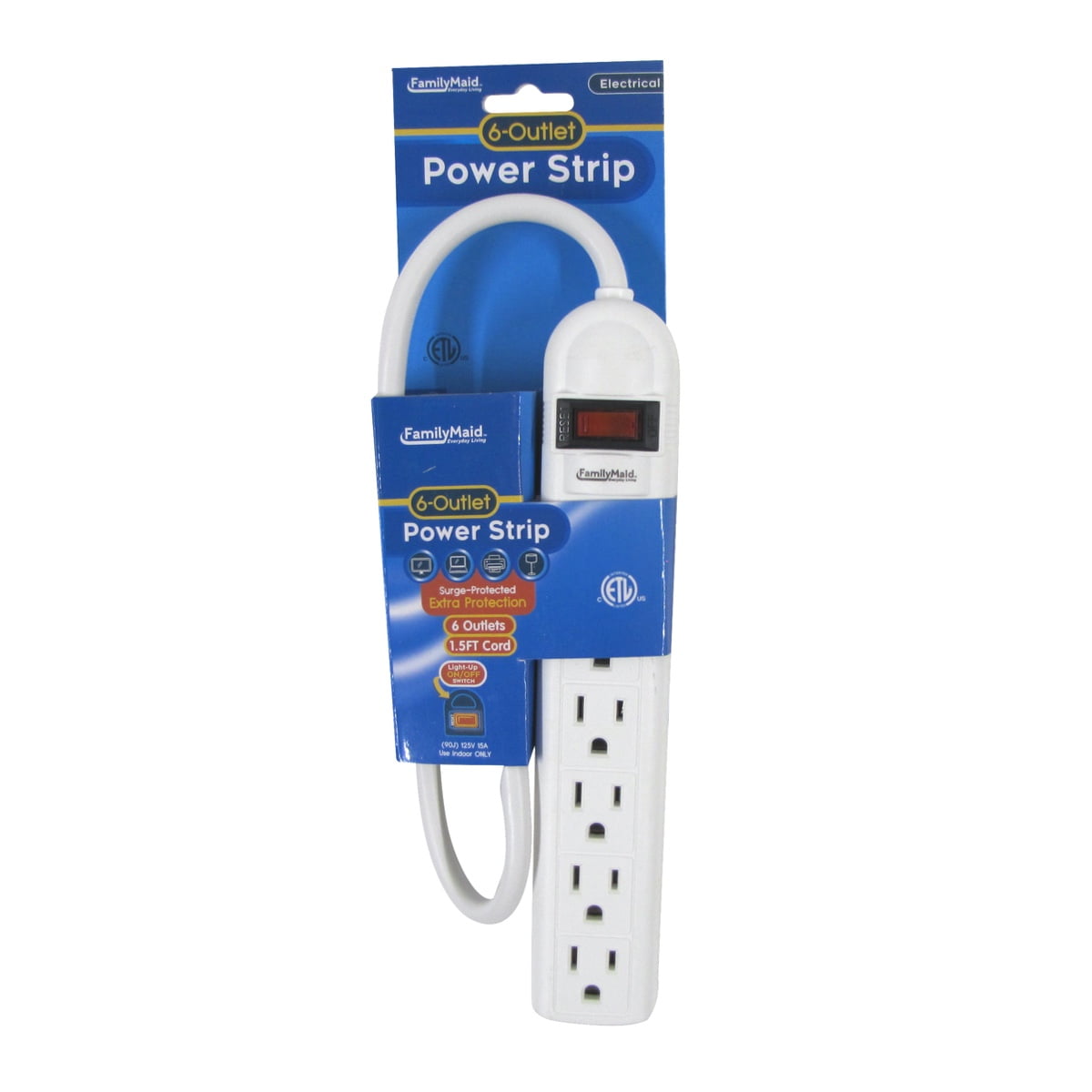 6 Outlet White Computer Surge Protector Electronics Power Strip Multi ...