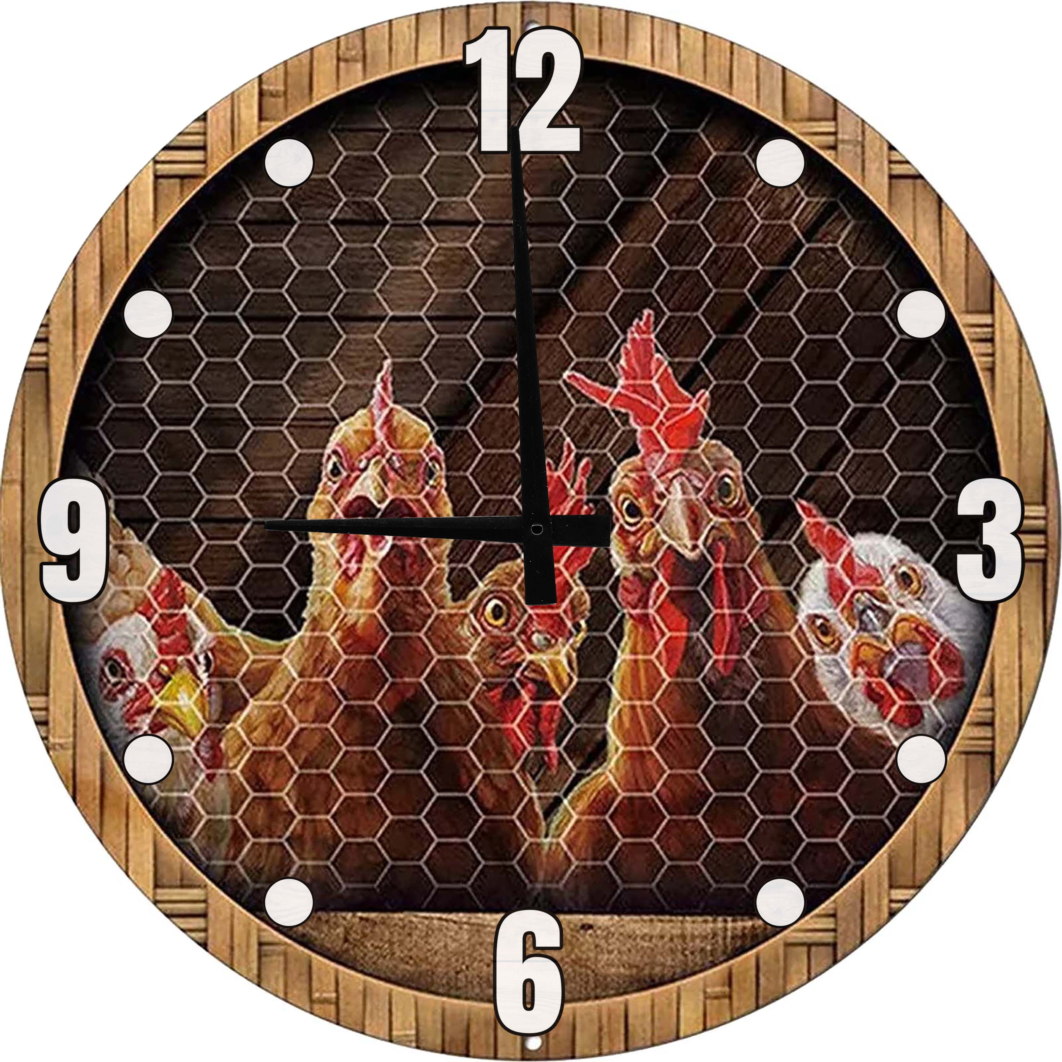 Wood Wall Clock Farm Chicken Farmhouse Large Wall Clock 18 Inch Round ...
