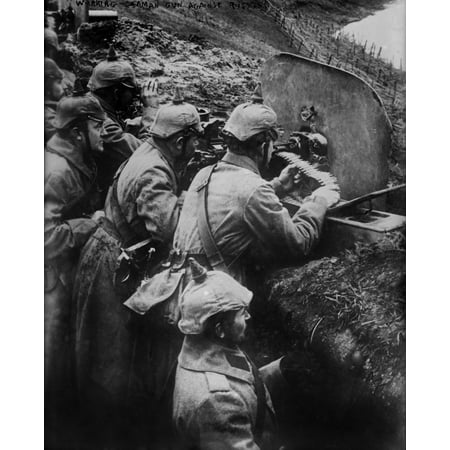 German Ww1 Machine Gun Crew Firing From A Trench On The Eastern Front ...