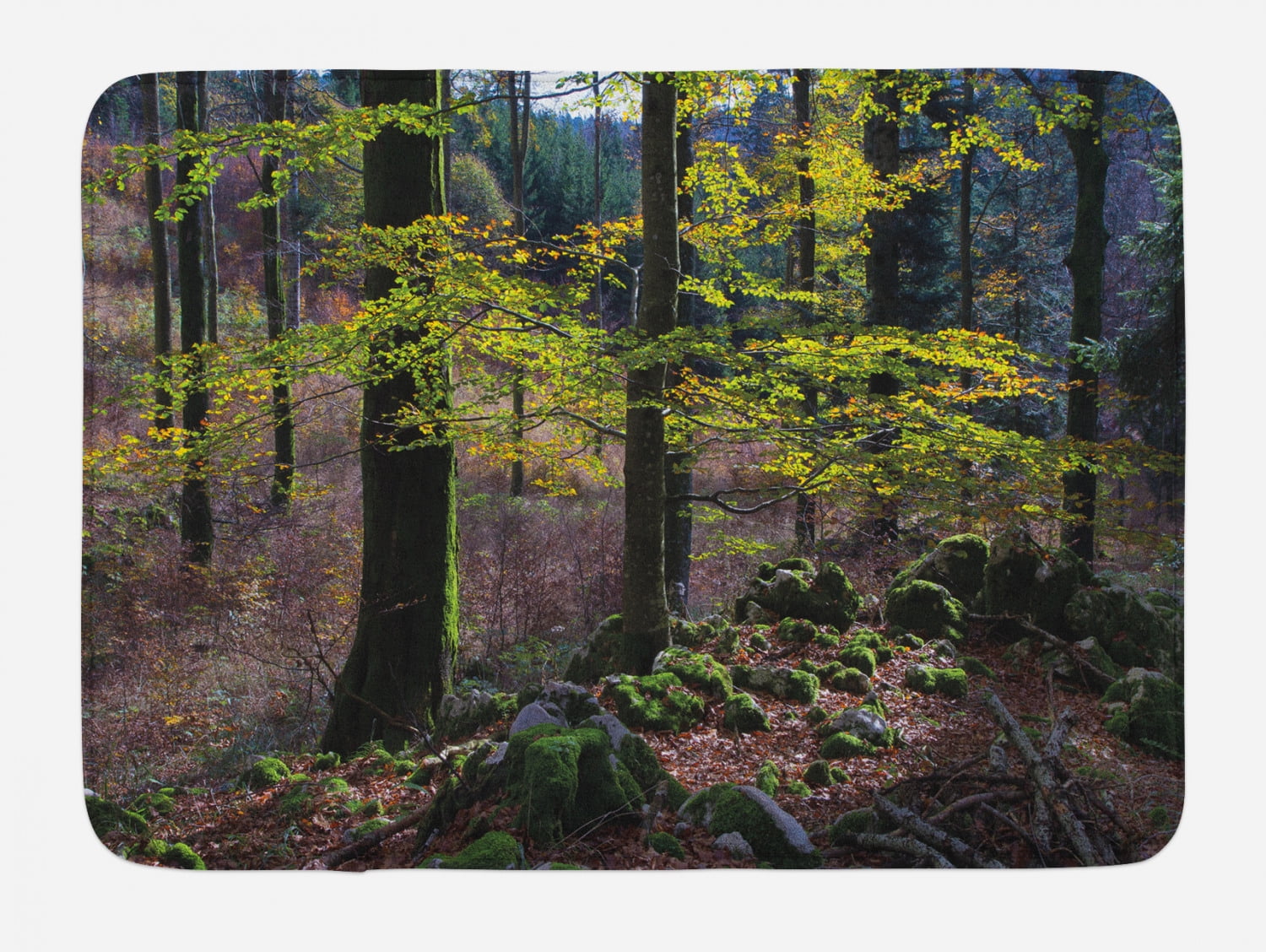Forest Bath Mat, Natural Scenery Trees Autumn Season in Woods ...