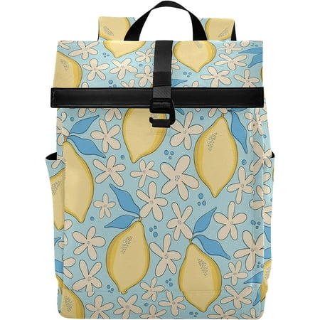 Stylized Lemon Pattern in Yellow and Blue Backpack Roll Top Daypack ...