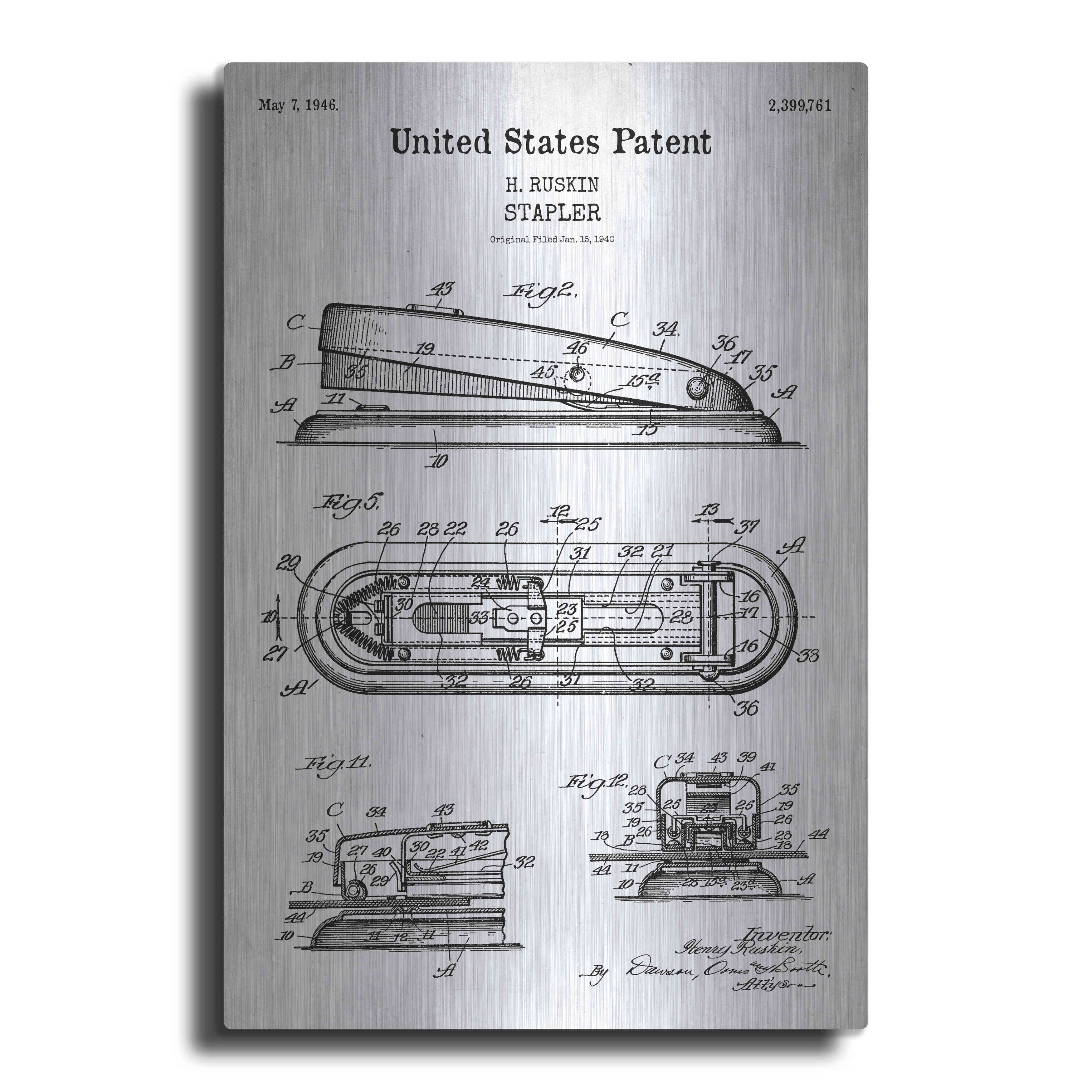 Luxe Metal Art 'Stapler Blueprint Patent White' Acrylic Glass Wall Art ...