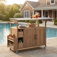 54.33" Farmhouse Rolling Outdoor Kitchen Cart, Solid Wood Frame with ...