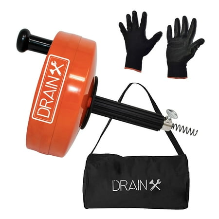 DrainX Drain Auger Pro Heavy Duty Steel Drum Plumbing Drain Snake with ...