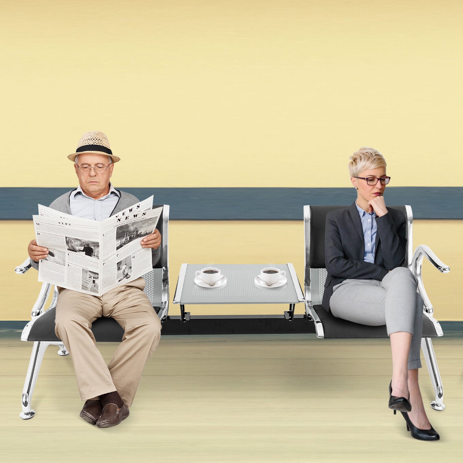 FETCOI 2-Seat Waiting Chair Reception Room Guest Chair, Airport Bench ...