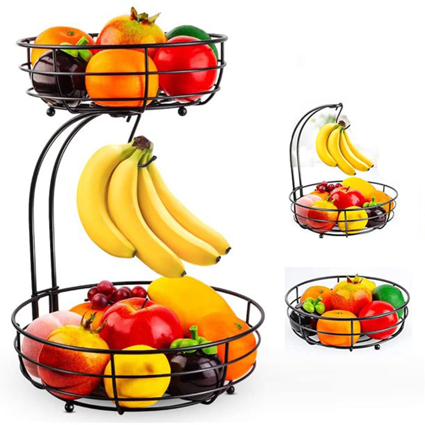 OLETNY 2-Tier Fruit and Vegetable Stand, Rectangular Wire Basket Bowl ...