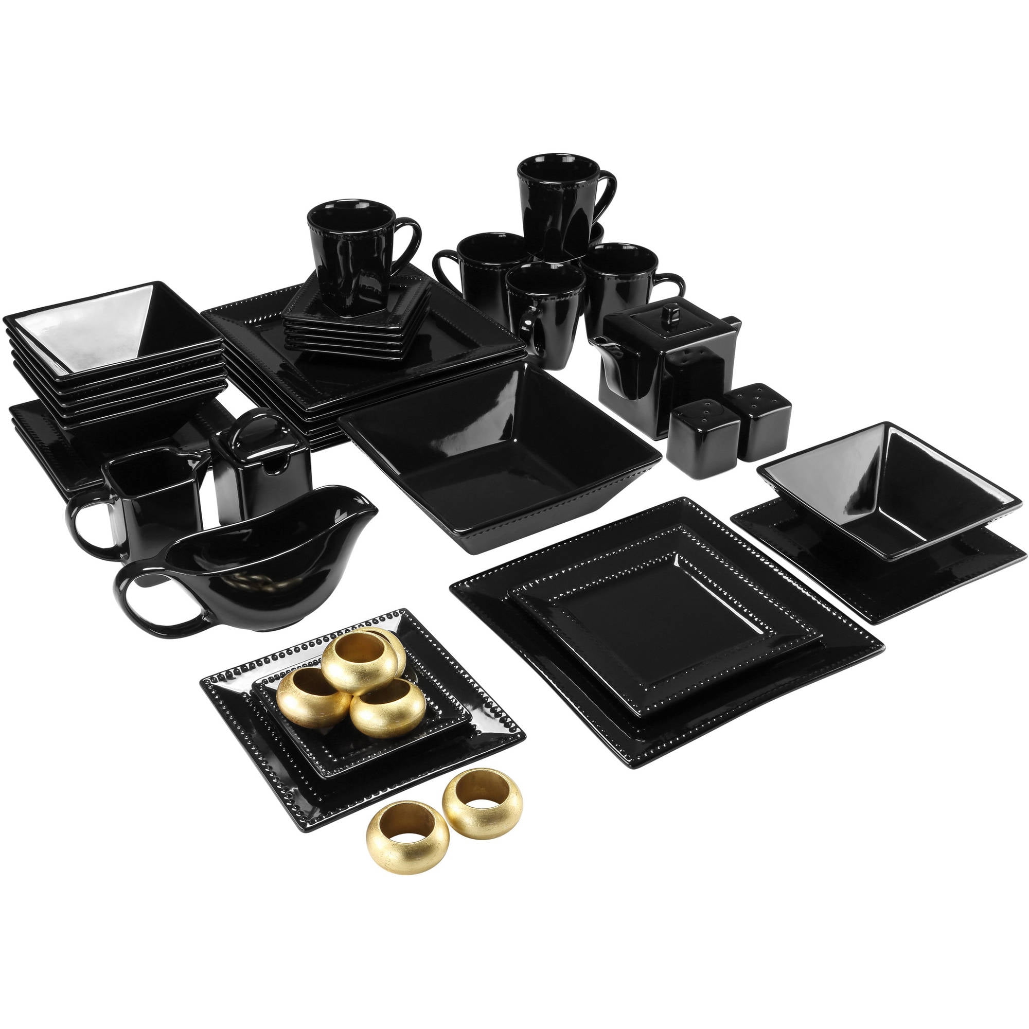 10 Strawberry Street Nova Beaded Square 45-Piece Dinnerware Set ...