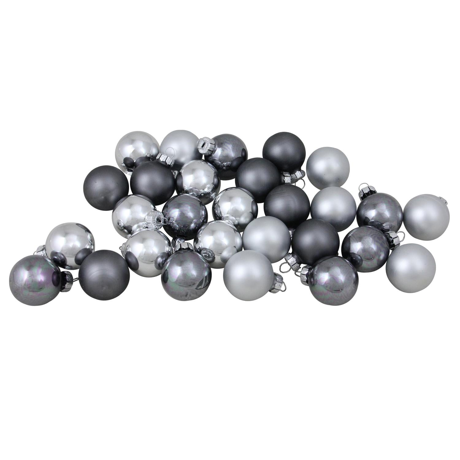 28-Piece Silver and Gray Collection Glass Ball Christmas Ornament Set 1 ...