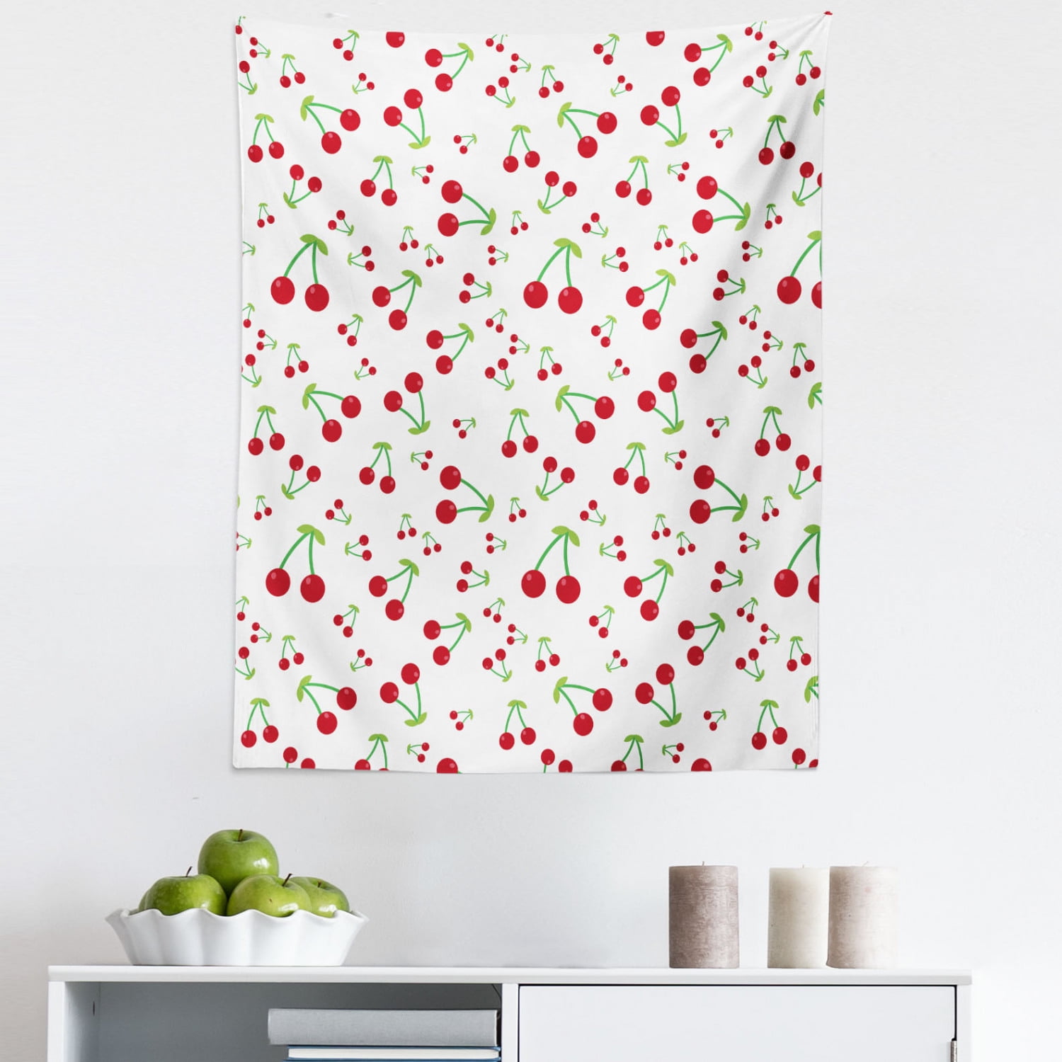 Cherry Tapestry, Simplistic Layout of Fruit Pattern in Irregular Sizes ...
