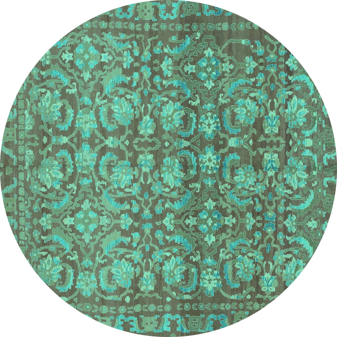 Ahgly Company Machine Washable Indoor Round Abstract Turquoise Blue ...