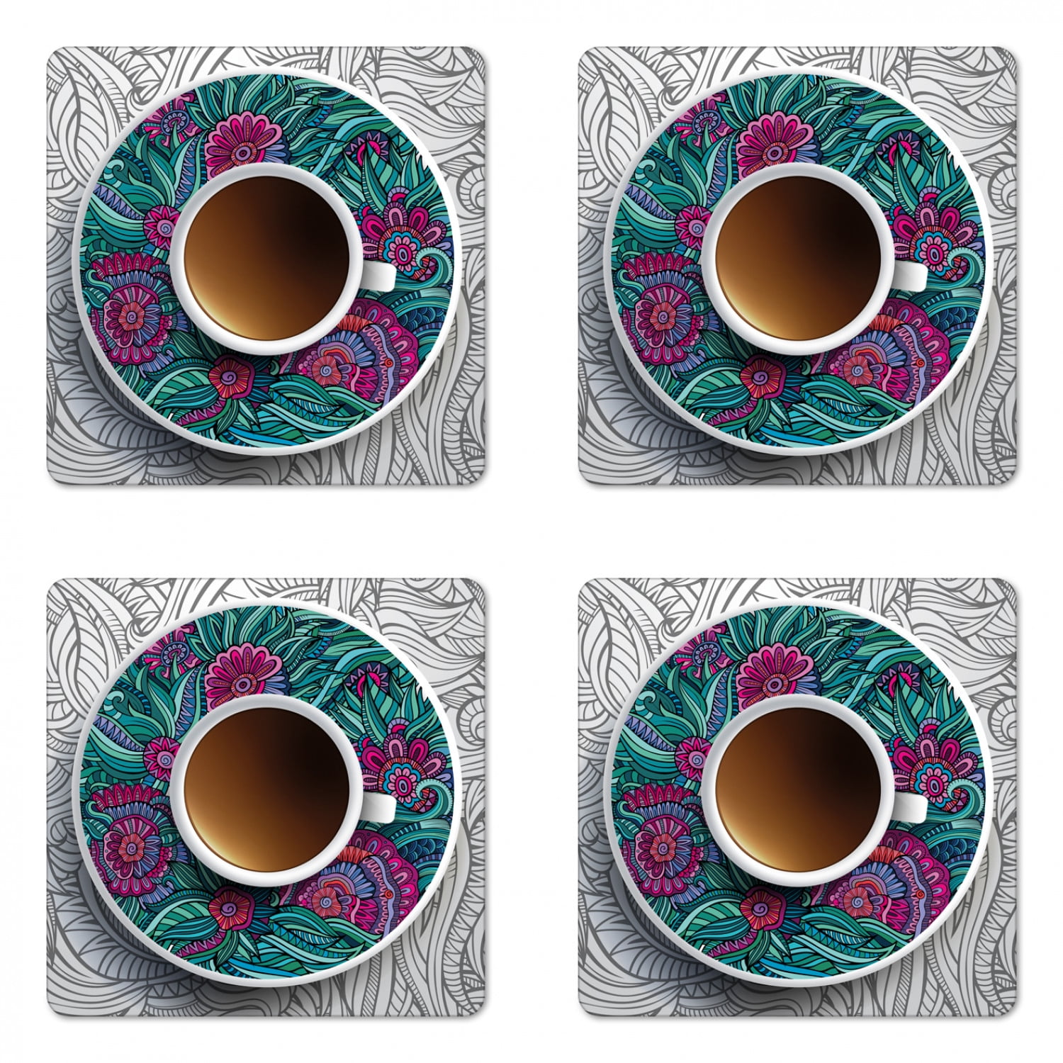 Coffee Coaster Set of 4, Drink Herbal Tea Service Chat Happy Calming ...