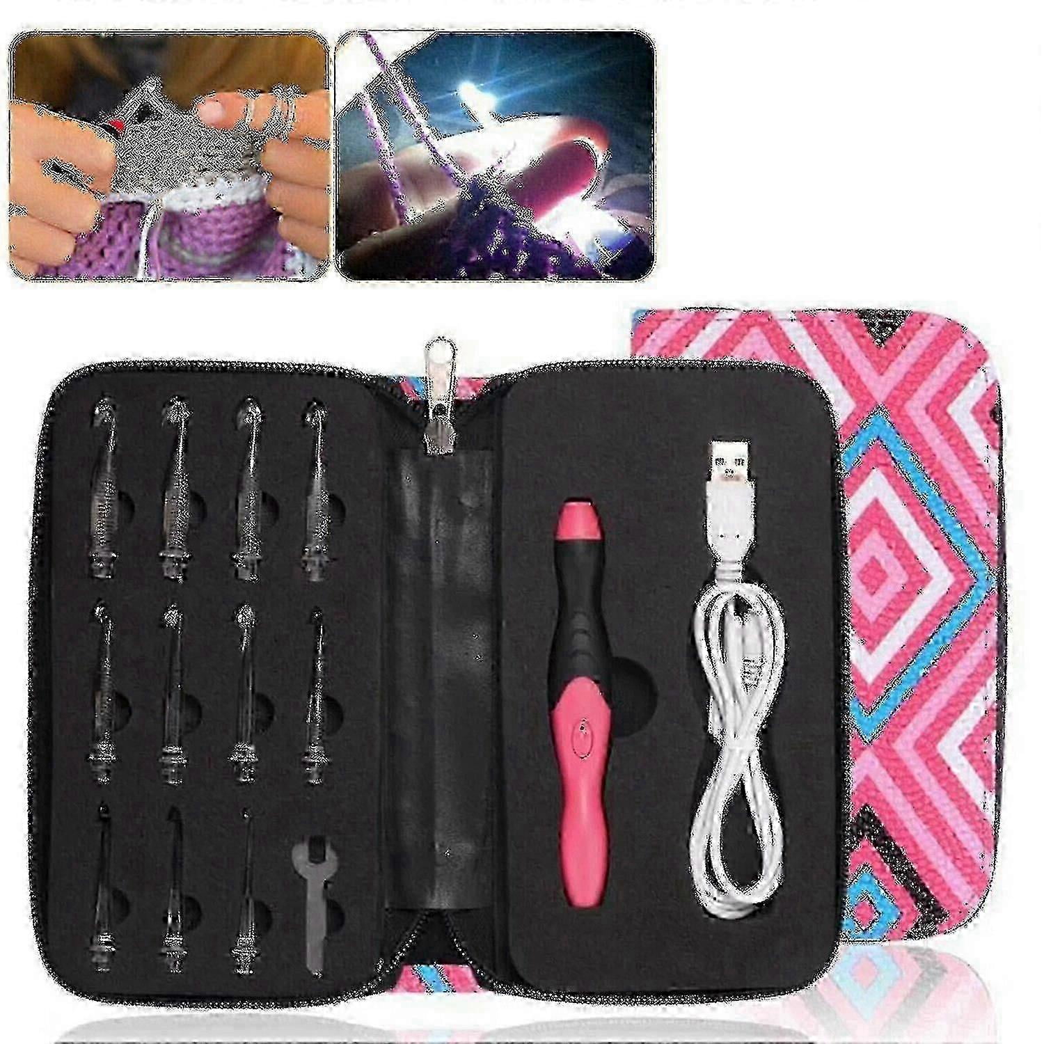 11in1 Led Lighted Crochet Hook Knitting Needles Set Usb Rechargeable ...