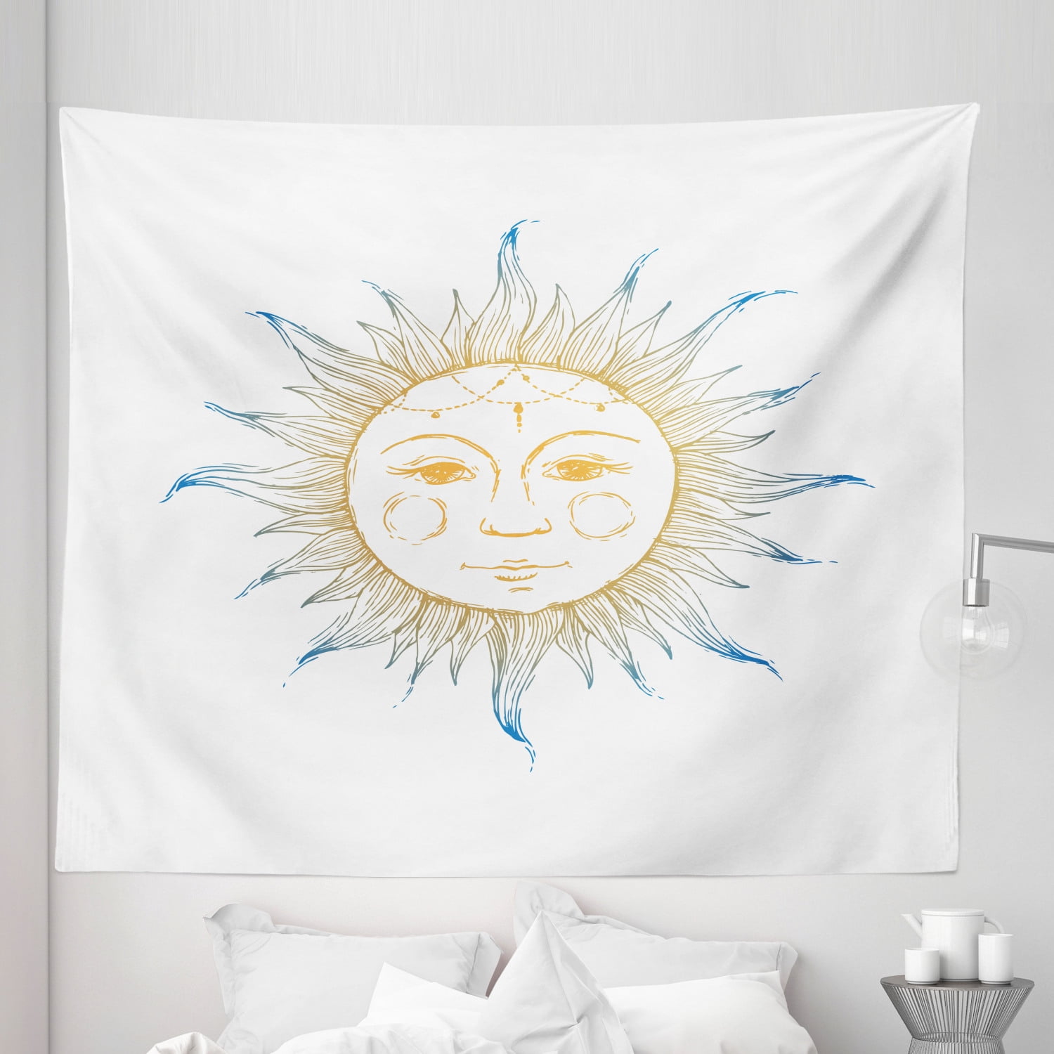Sun Tapestry, Hand Drawn Ornamental Star with Face Tribal Aztec ...