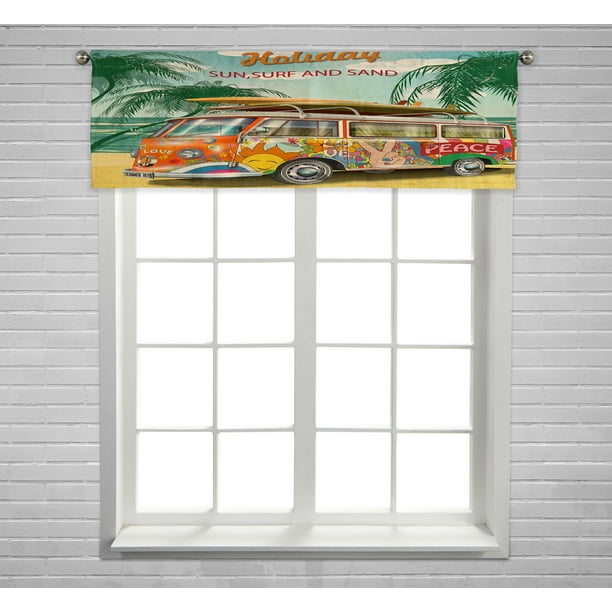 EREHome Summer holidays poster retro bus Window Curtain Valance Rod ...