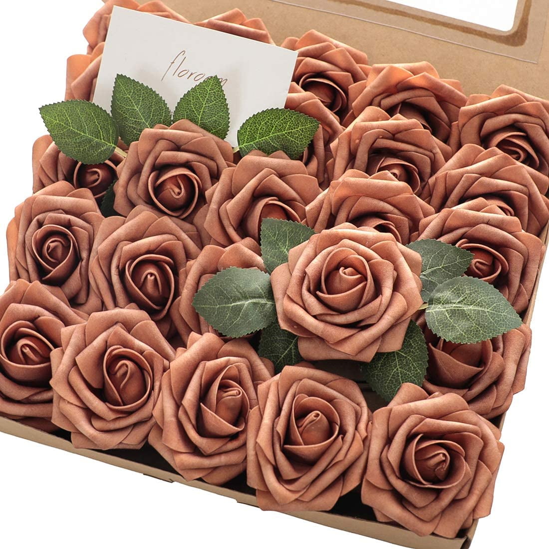Home Express Flowers 25pcs Real Looking Burnt Orange Fake Roses with ...