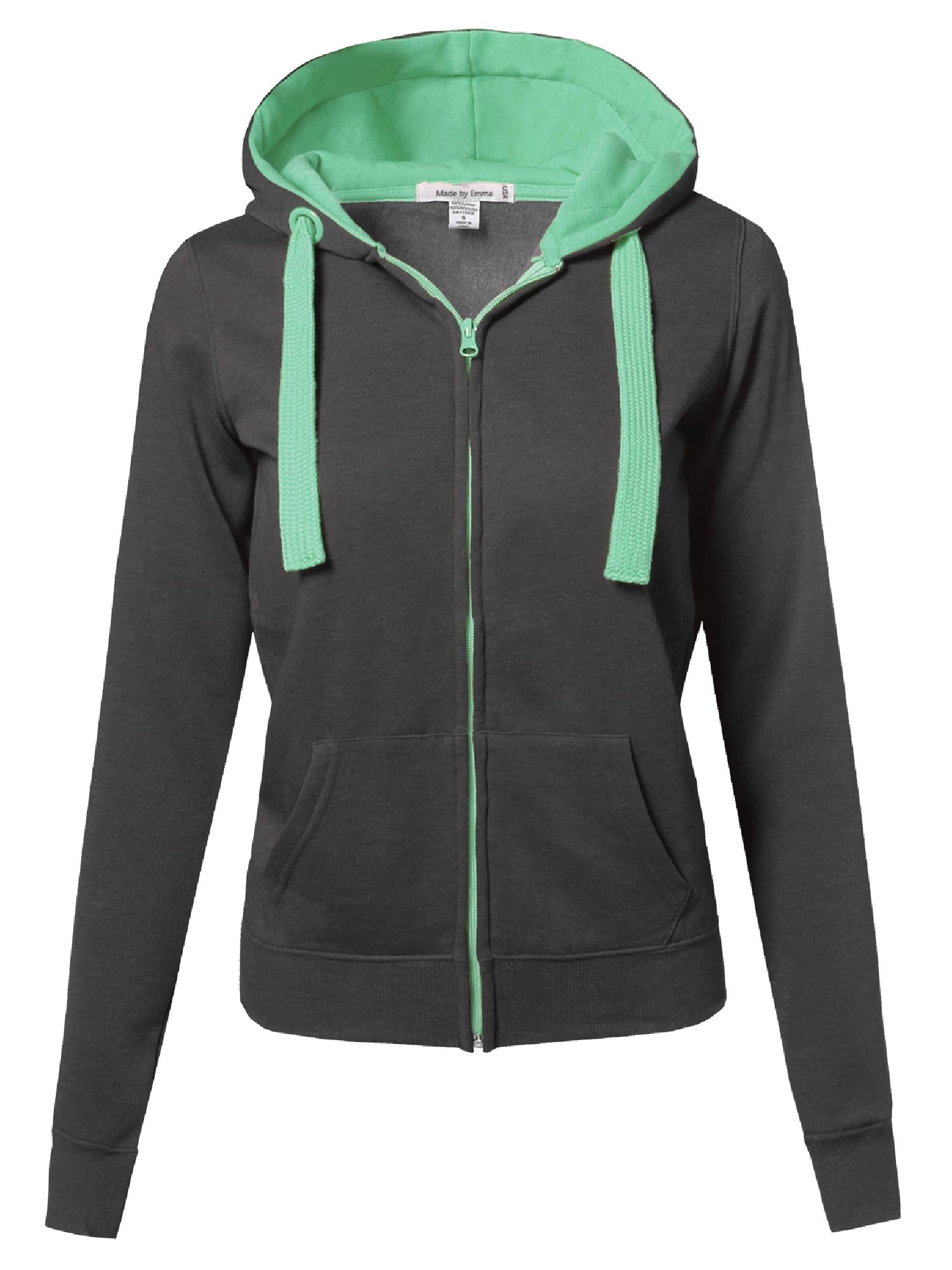 FashionOutfit Women's Basic Contrasting Color Zip-Up Hoodie - Walmart.com