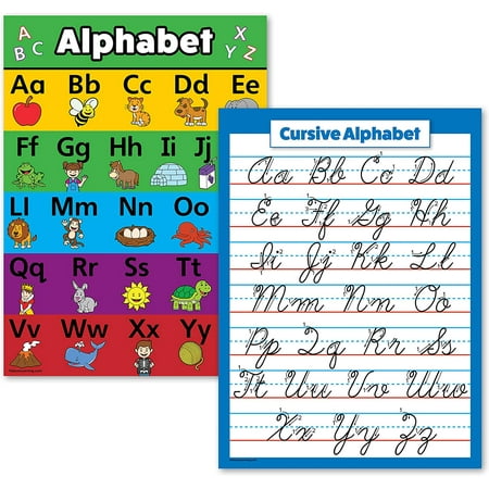 2 Pack - ABC Alphabet & Cursive Writing Poster Set (Laminated, 18" x 24 ...
