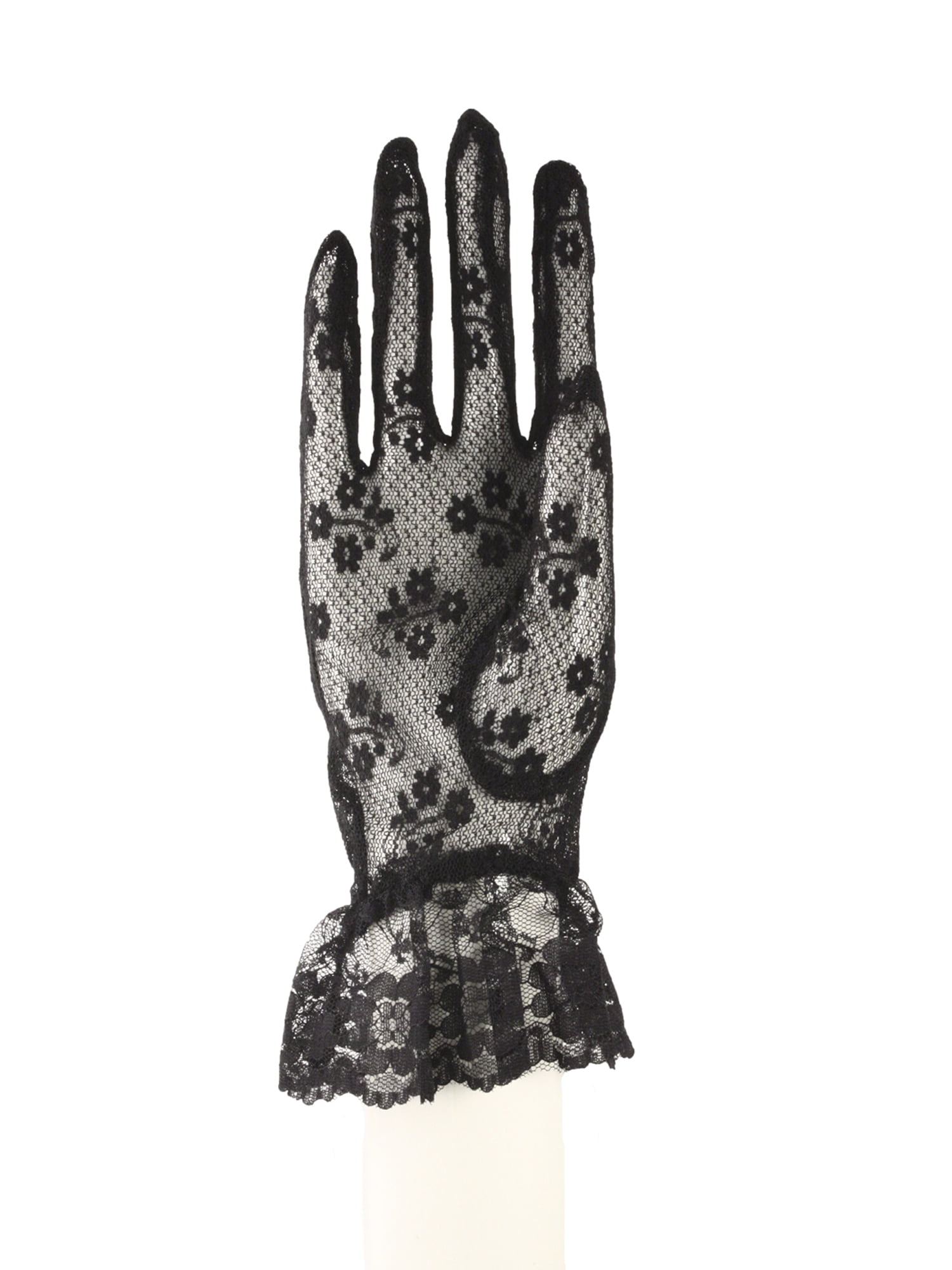 Black Lace Gloves with Wrist Ruffle - Dressy, Wedding, Church - Walmart.com