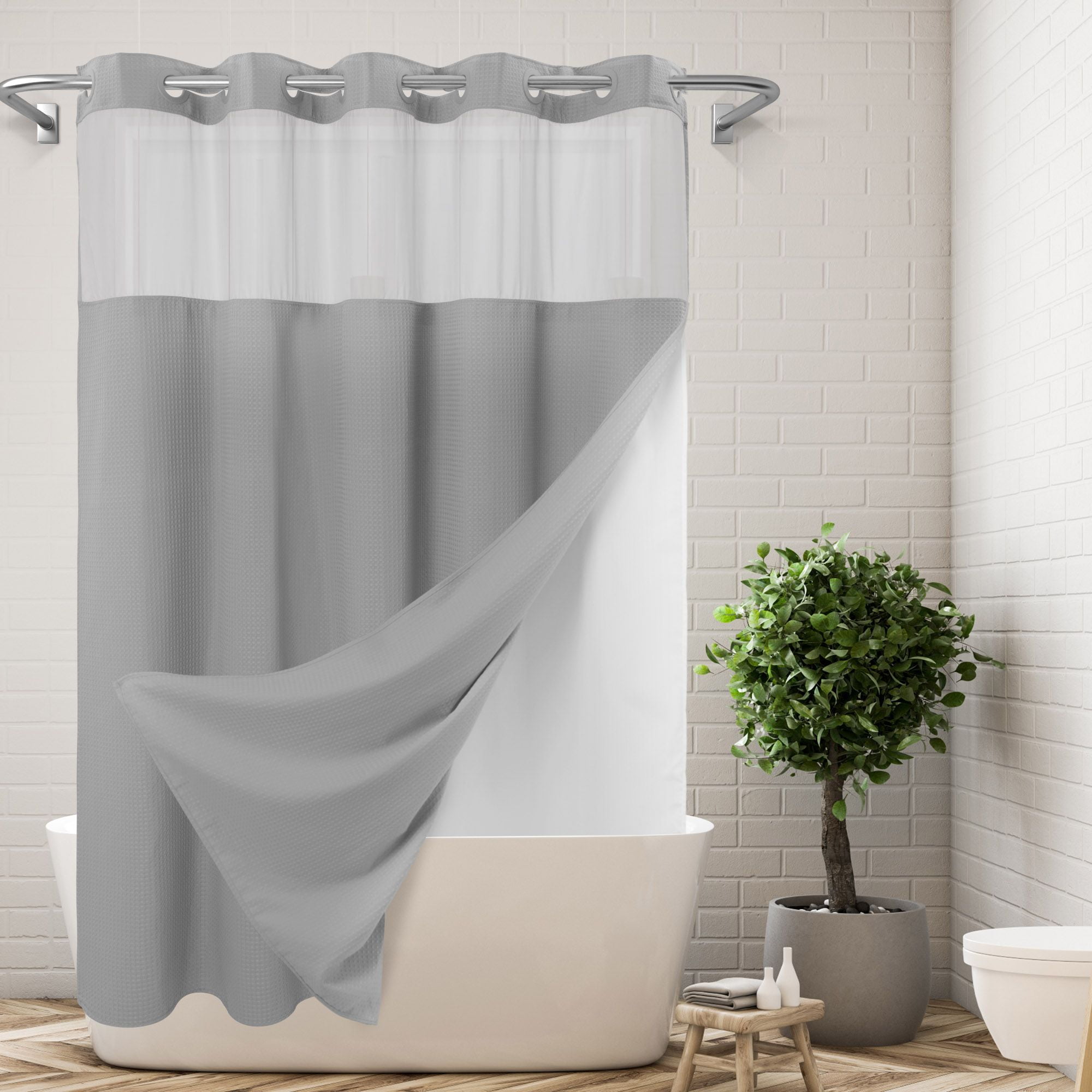 Barossa Design No Hook Needed Fabric Shower Curtain with Snap-in Liner ...