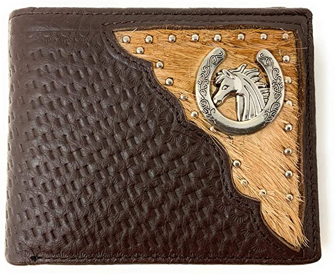 Premium Genuine Leather Basketweave Cowhide Cow Fur Men's Short Bifold ...